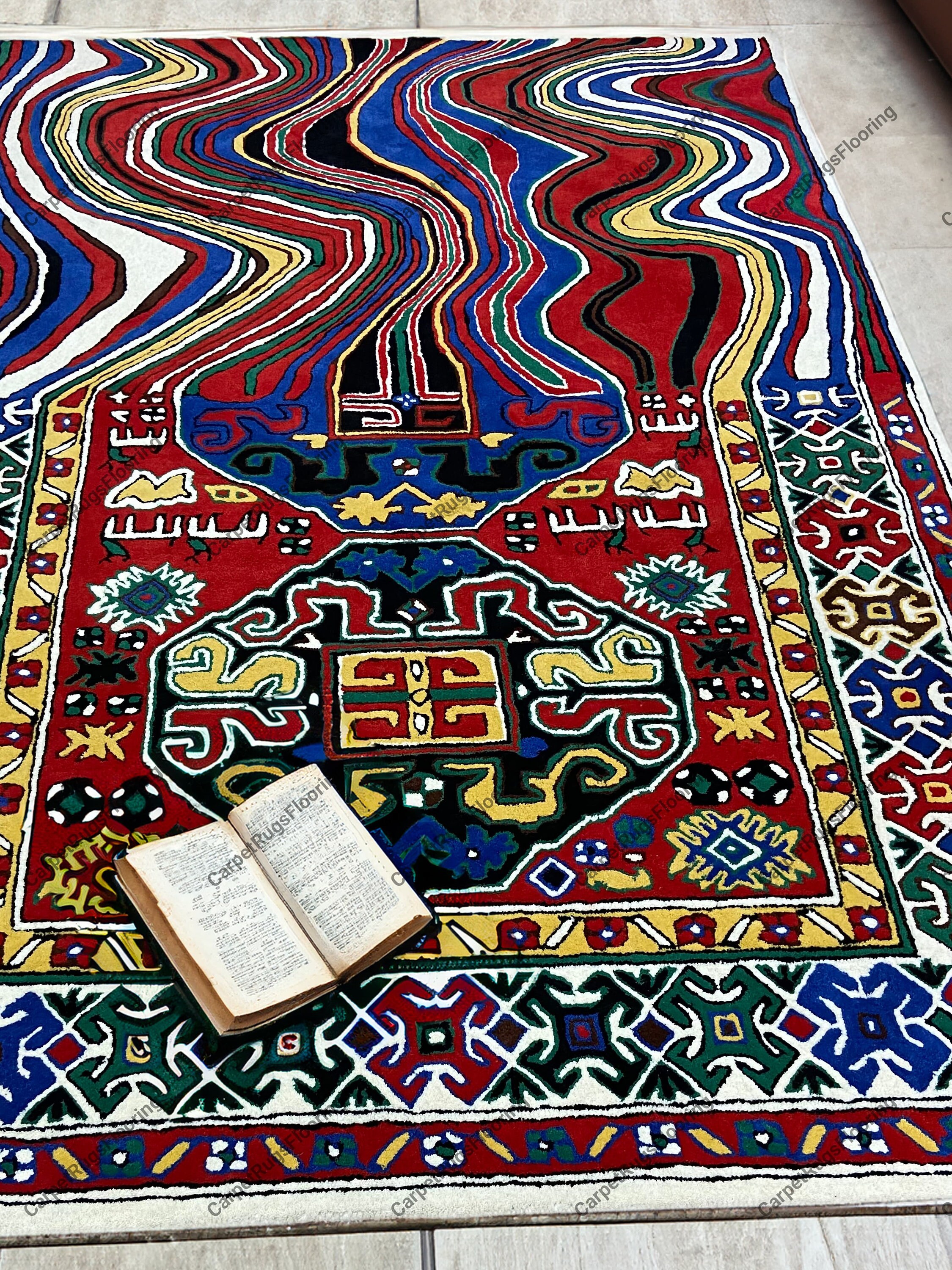 Hand Tufted Melting Red/blue Persian Abstract Design Multi Colour ...