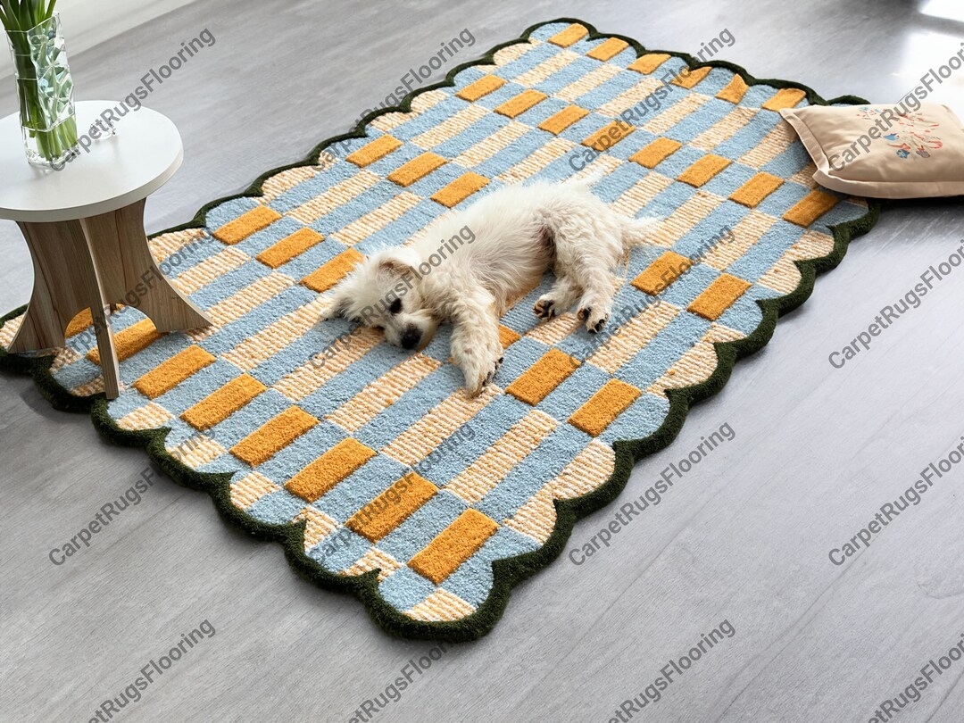 Hand Tufted Rug Tufted Plaid Rug Hand Tuft Tufted Woolen Rug High Low ...
