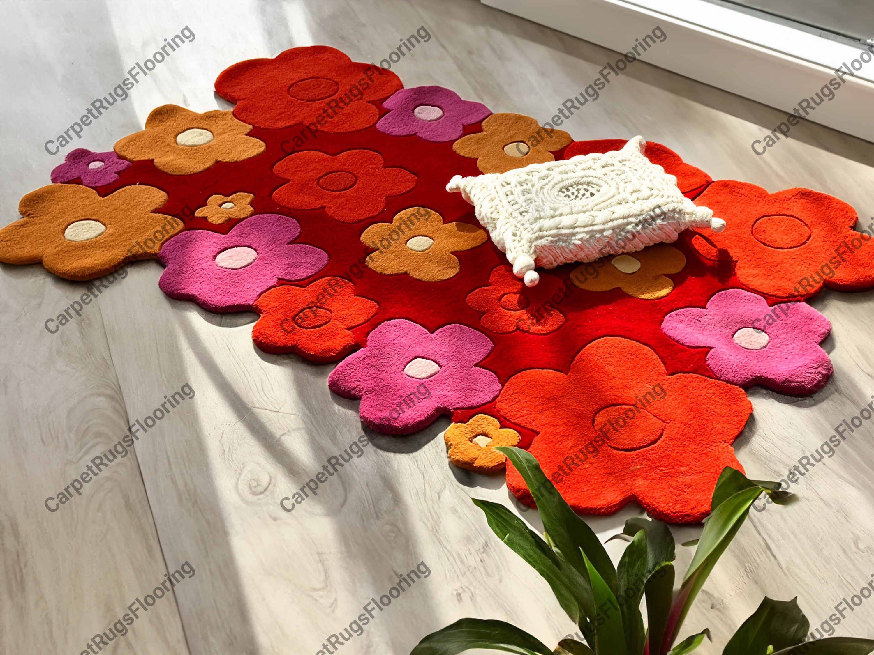 Hand Tufted Floral Flower Shape Rug Tufted Plaid Rug Tufted Woolen Tuft ...