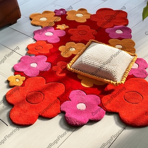 Hand Tufted Floral Flower Shape Rug Tufted Plaid Rug Tufted Woolen Tuft ...