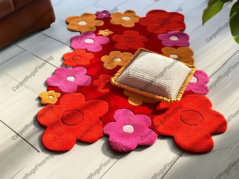 Hand Tufted Floral Flower Shape Rug Tufted Plaid Rug Tufted Woolen Tuft ...