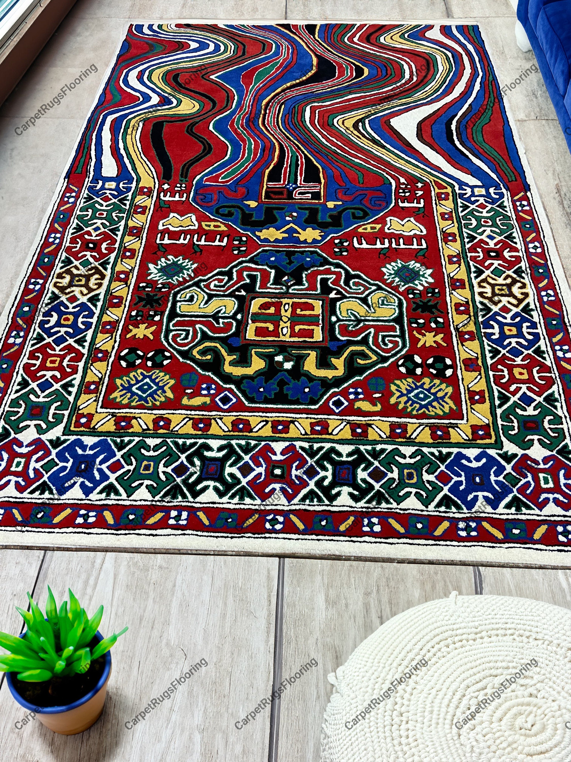 Hand Tufted Melting Red/blue Persian Abstract Design Multi Colour ...