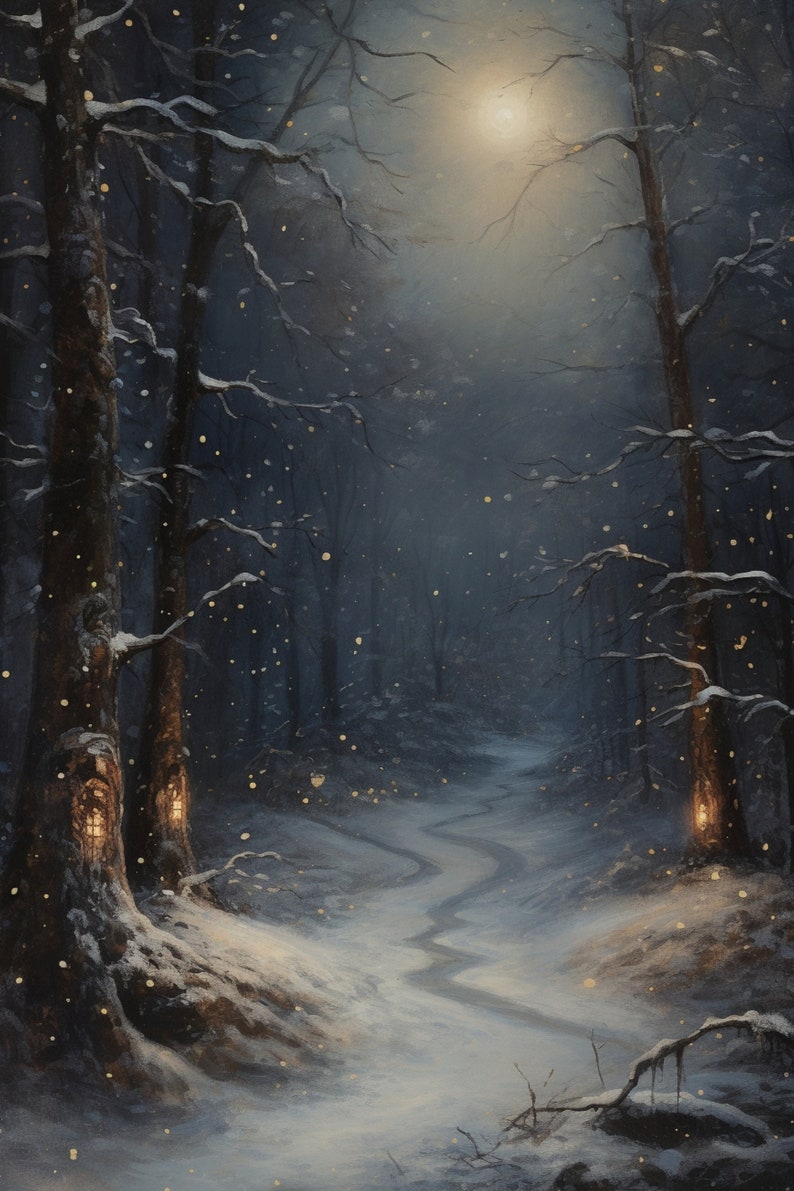 Whimsical Winter Path Print Moody Forest Print Dark Xmas Print Winter ...