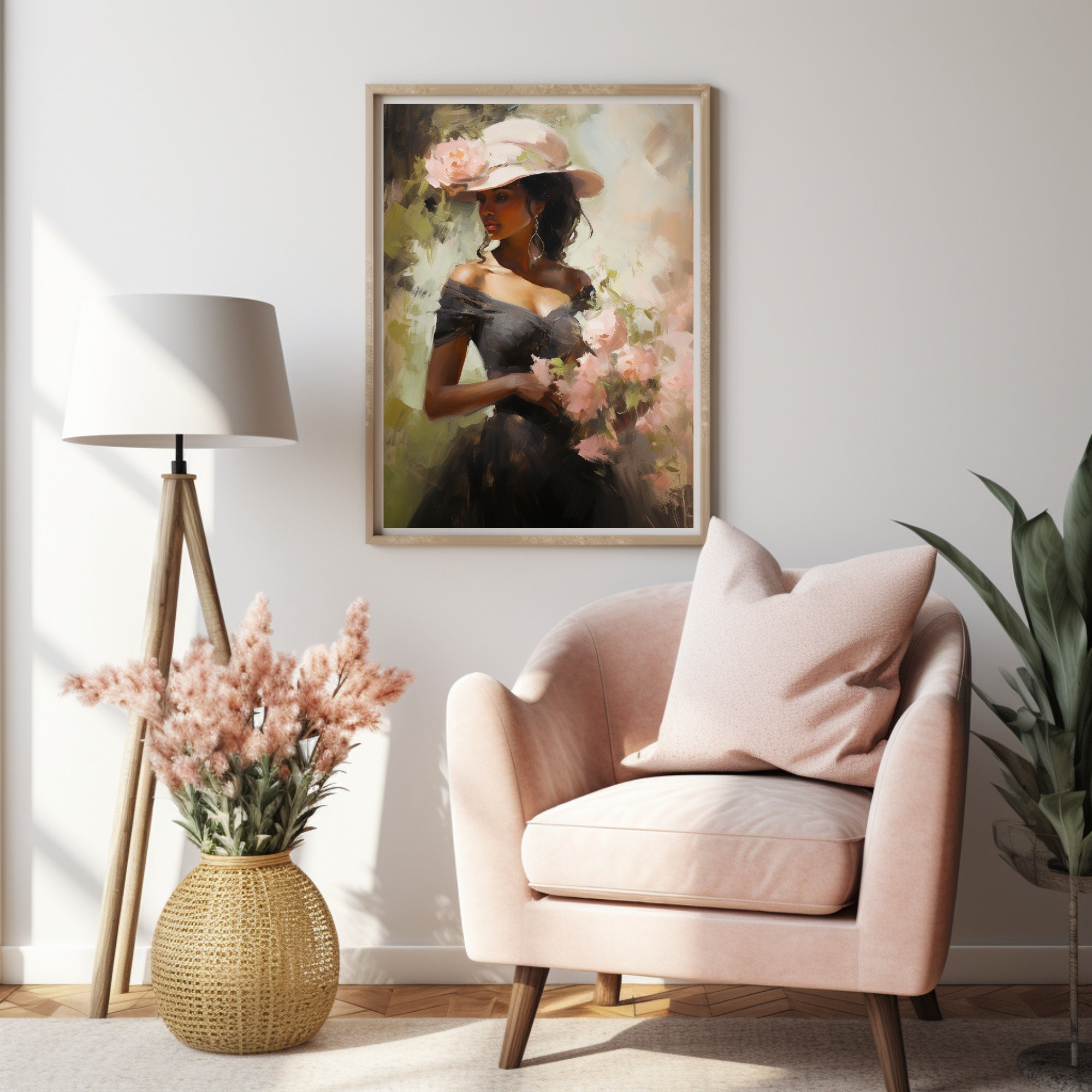 Black Lady Wall Art Black Victorian Woman Portrait Floral Vintage Lady ...
