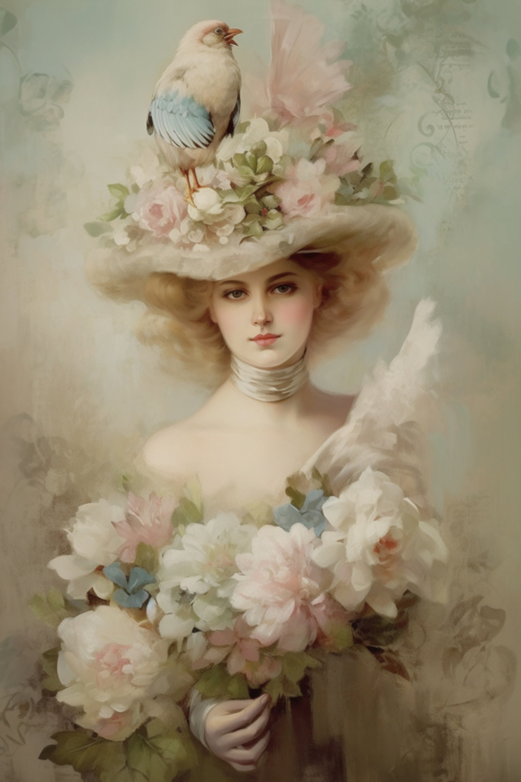 Victorian Lady Poster Print Antique Romantic Wall Decor Soft Color ...