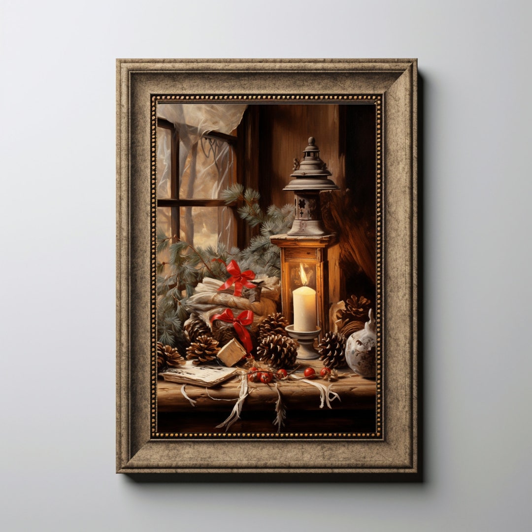 Christmas Still Life Printable Dark Xmas Print Christmas Candle Light ...