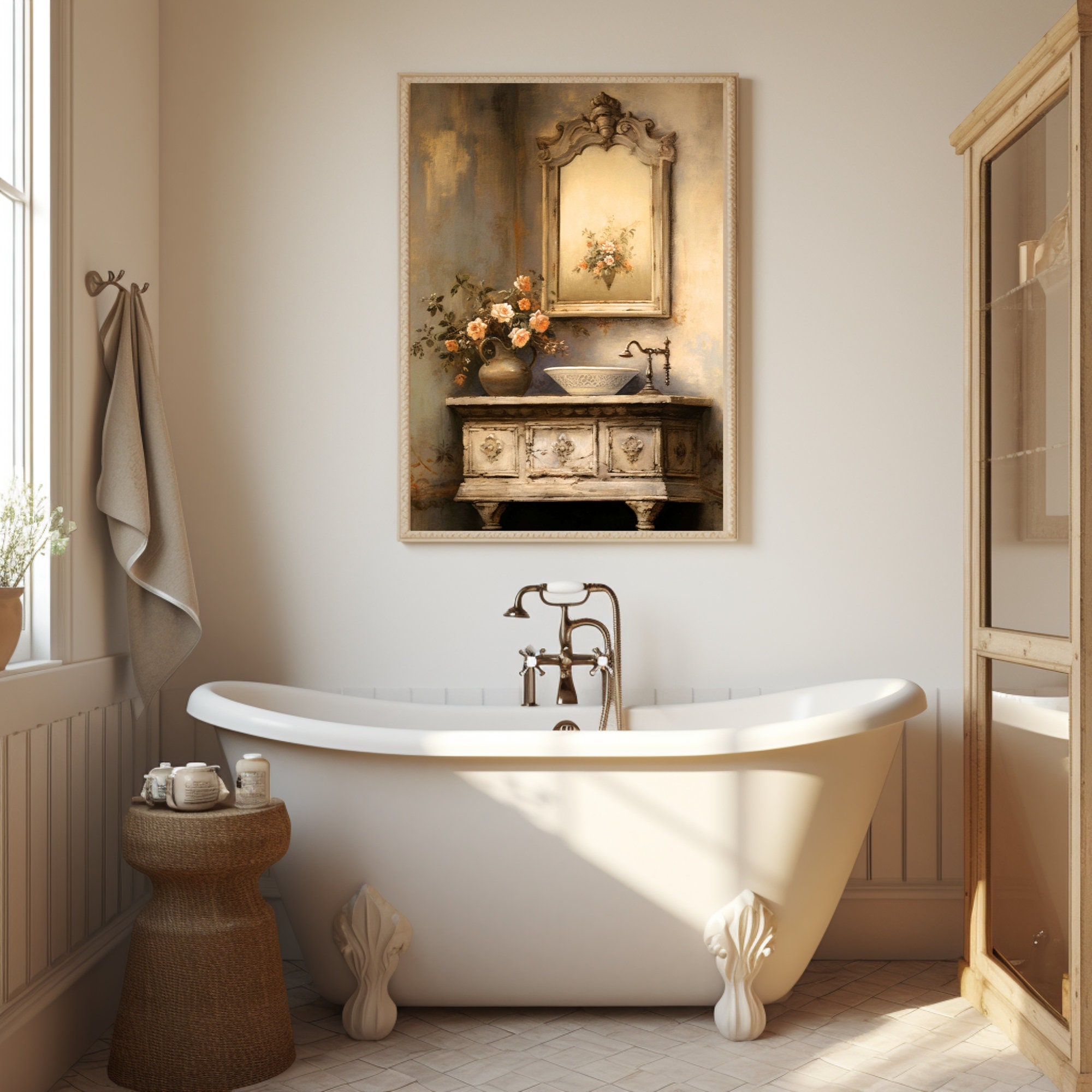 Antique Bath Art Print Victorian Bath Wall Art Shabby Chic Bath Print ...