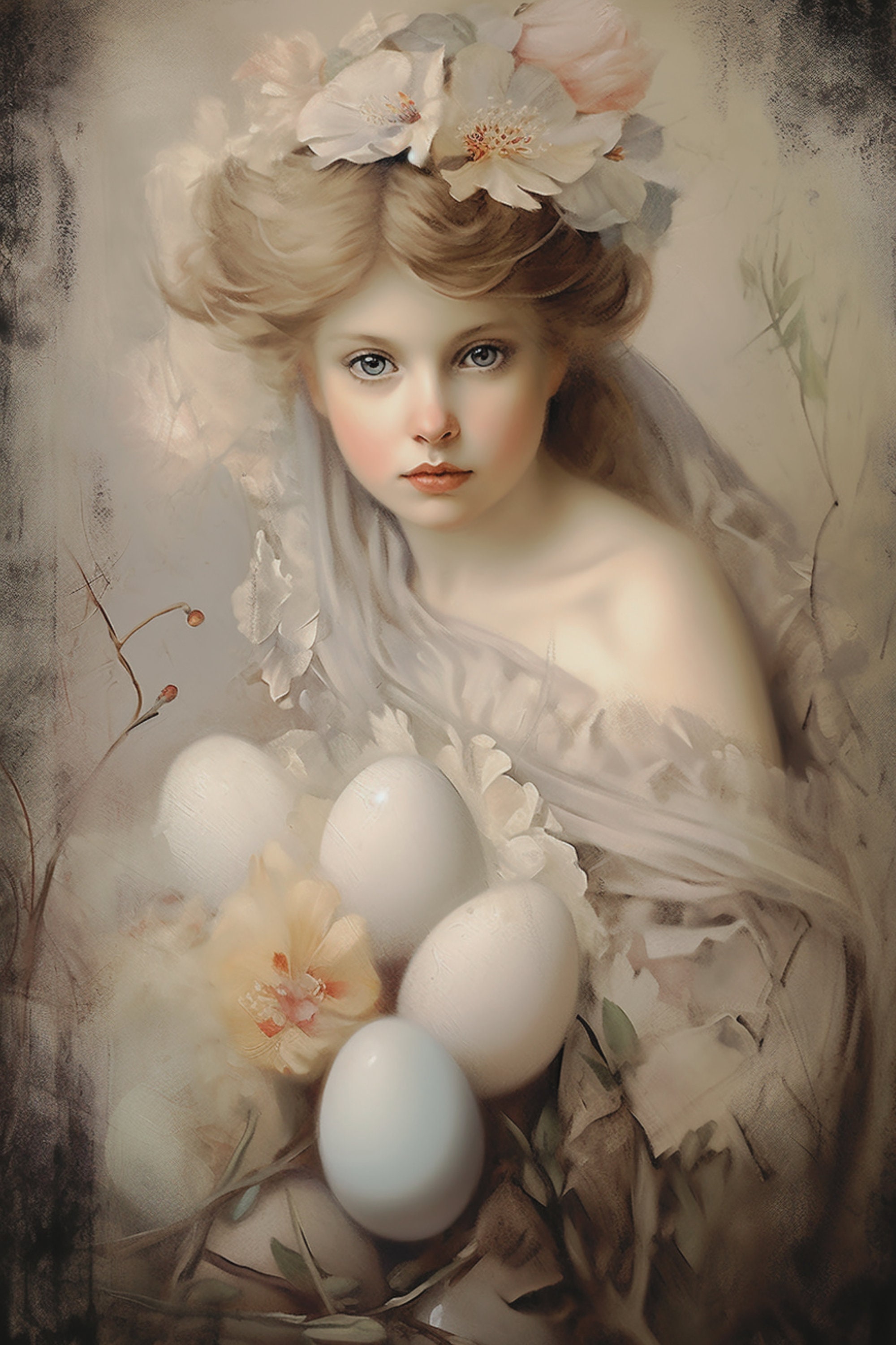 Victorian Easter Lady Canvas Victorian Easter Egg Print Gift Antique ...