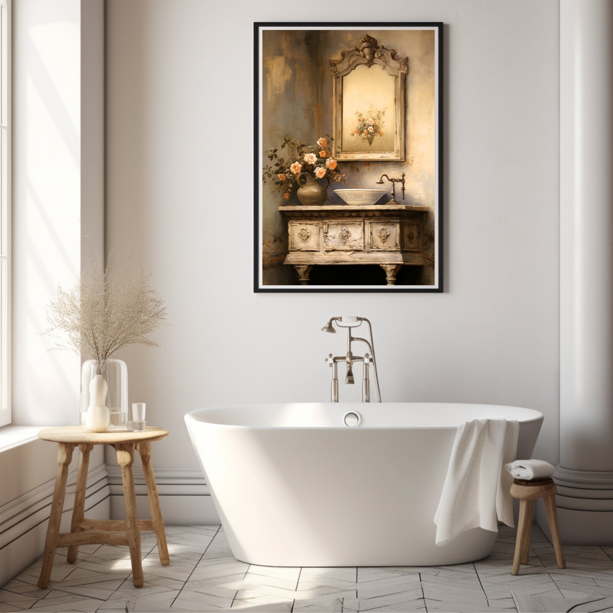 Antique Bath Art Print Victorian Bath Wall Art Shabby Chic Bath Print ...