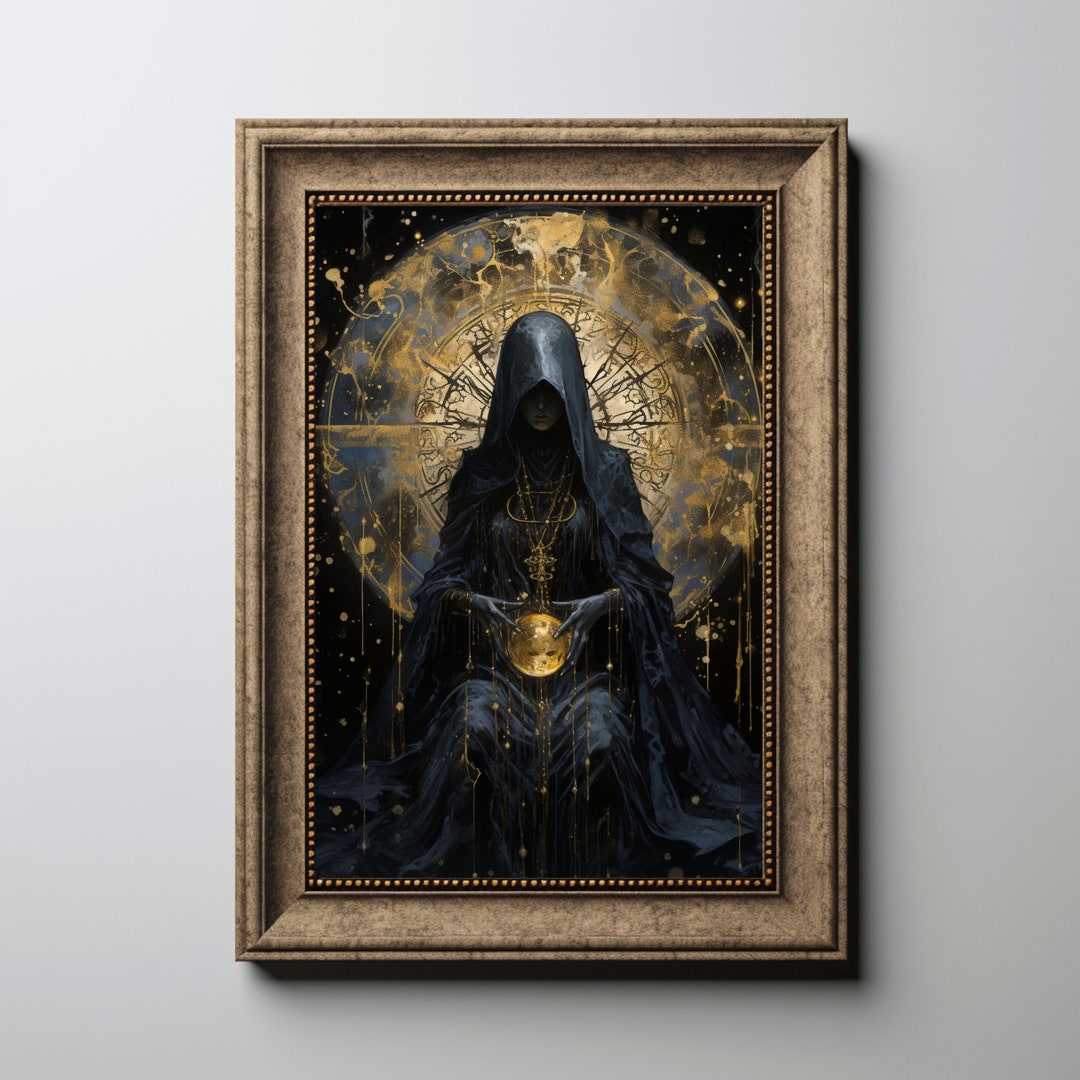 The High Priestess Tarot Print Tarot Card Symbol Wall Art Ancient Dark ...