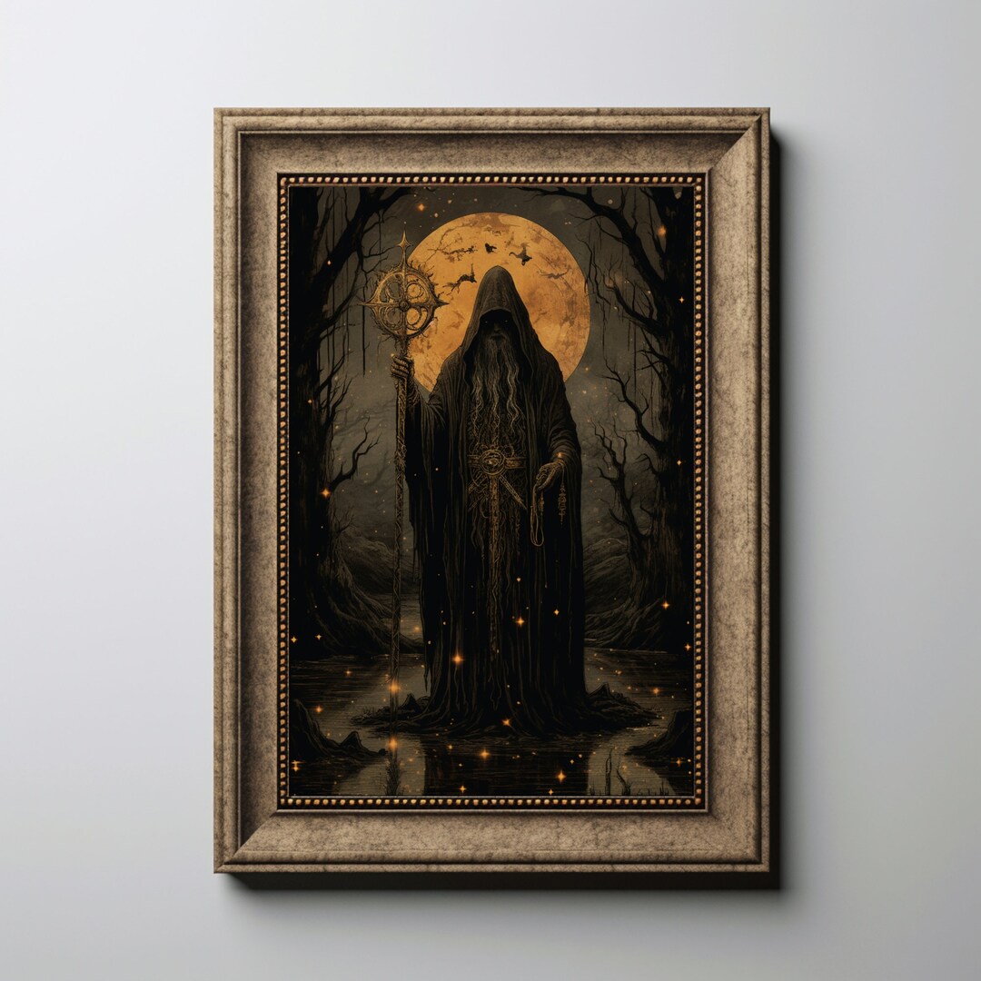 The Hermit Tarot Print Tarot Card Symbol Wall Art Ancient Dark Tarot ...