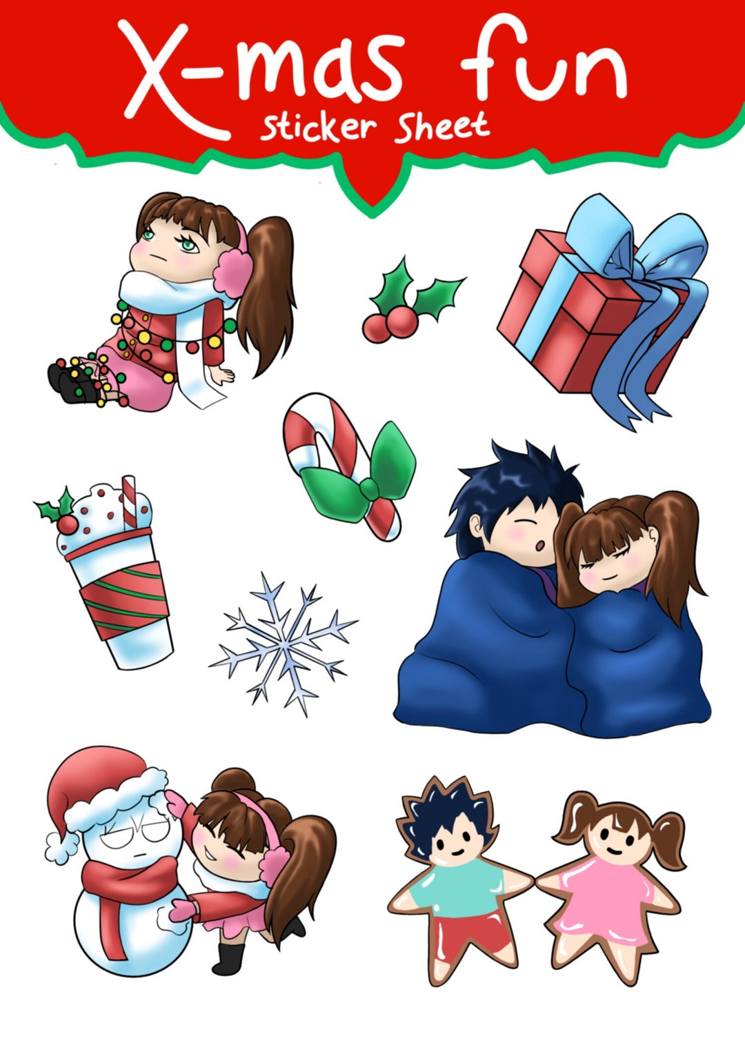 Kawaii Chibi Anime Sticker Sheet Christmas Sticker Sheet Christmas ...