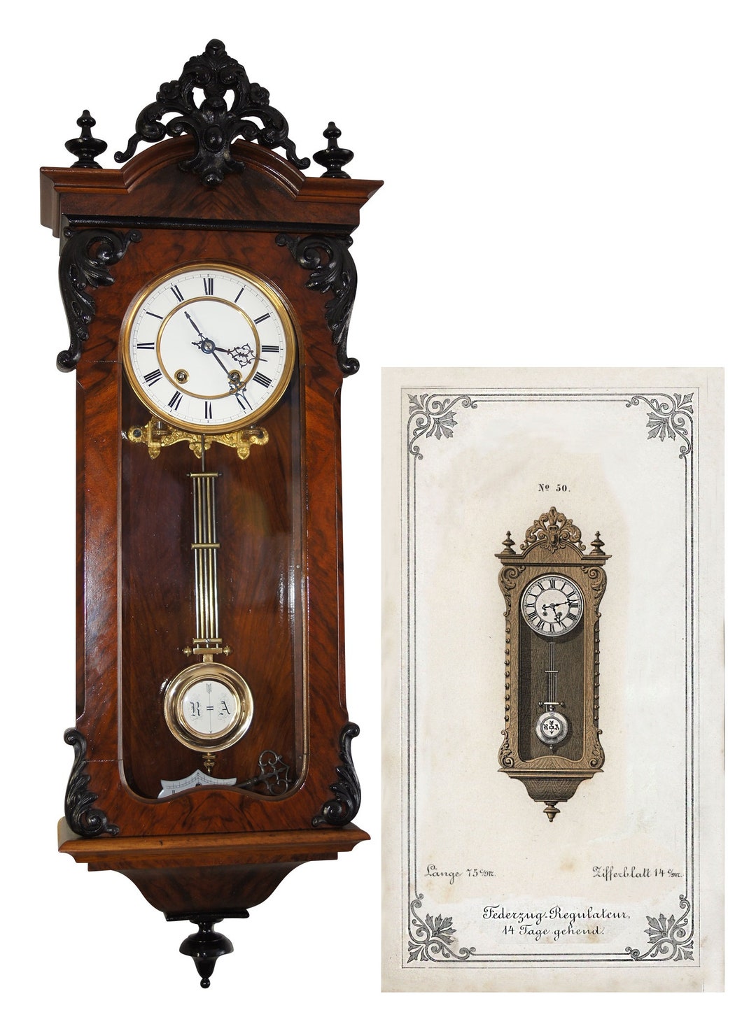 1880 Antique German Mechanical Wooden Wall Clock With Pendulum by ...