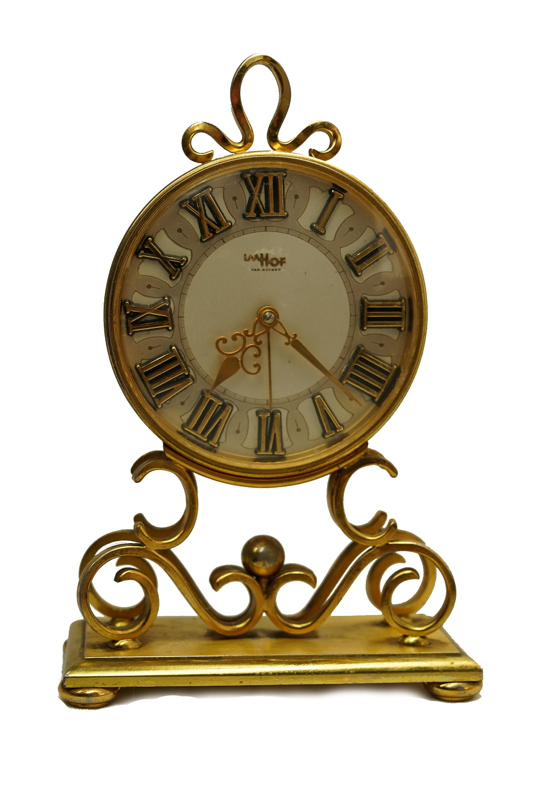 Imhof Gilt Brass Alarm Clock With 8-day Movement 15 Jewels Mid-century ...