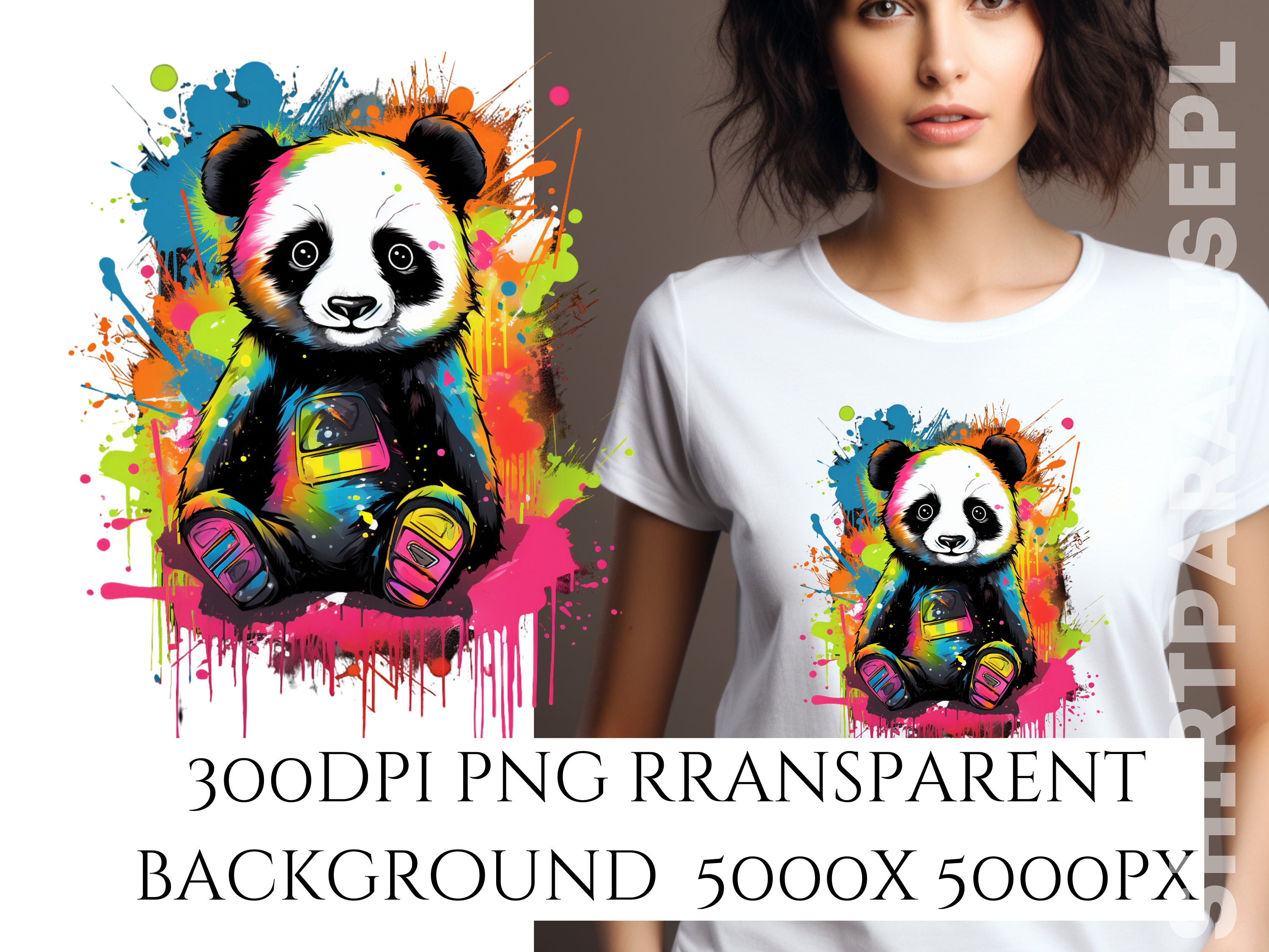 Colorful Panda PNG Printable Sublimation Design or Clipart Artsy Nature ...
