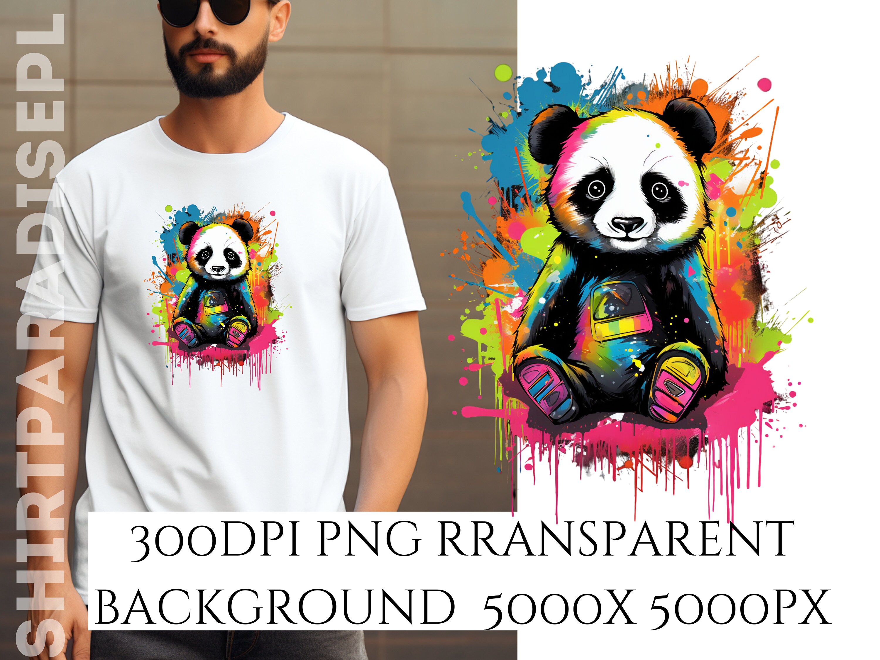 Colorful Panda PNG Printable Sublimation Design or Clipart Artsy Nature ...