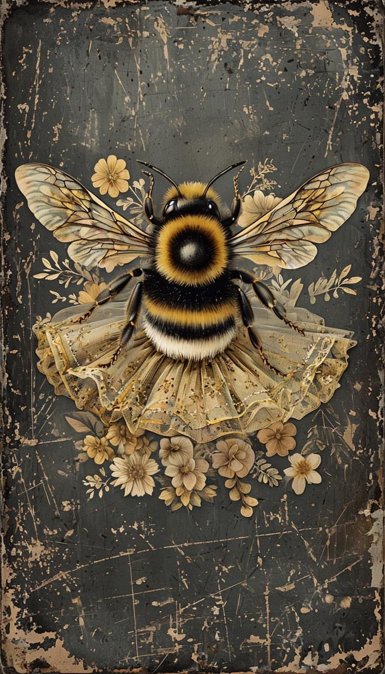 Vintage Bumblebee on Distressed Black Metal Background - Etsy