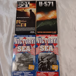 Set of 4 Vintage VHS VCR War Collection Victory at Sea 1 & 2/ U-571 and ...