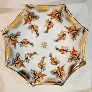 Vintage Trimont Ware Porcelain Bowl Autumn/ Fall Leaves 22KT Gold Rim ...