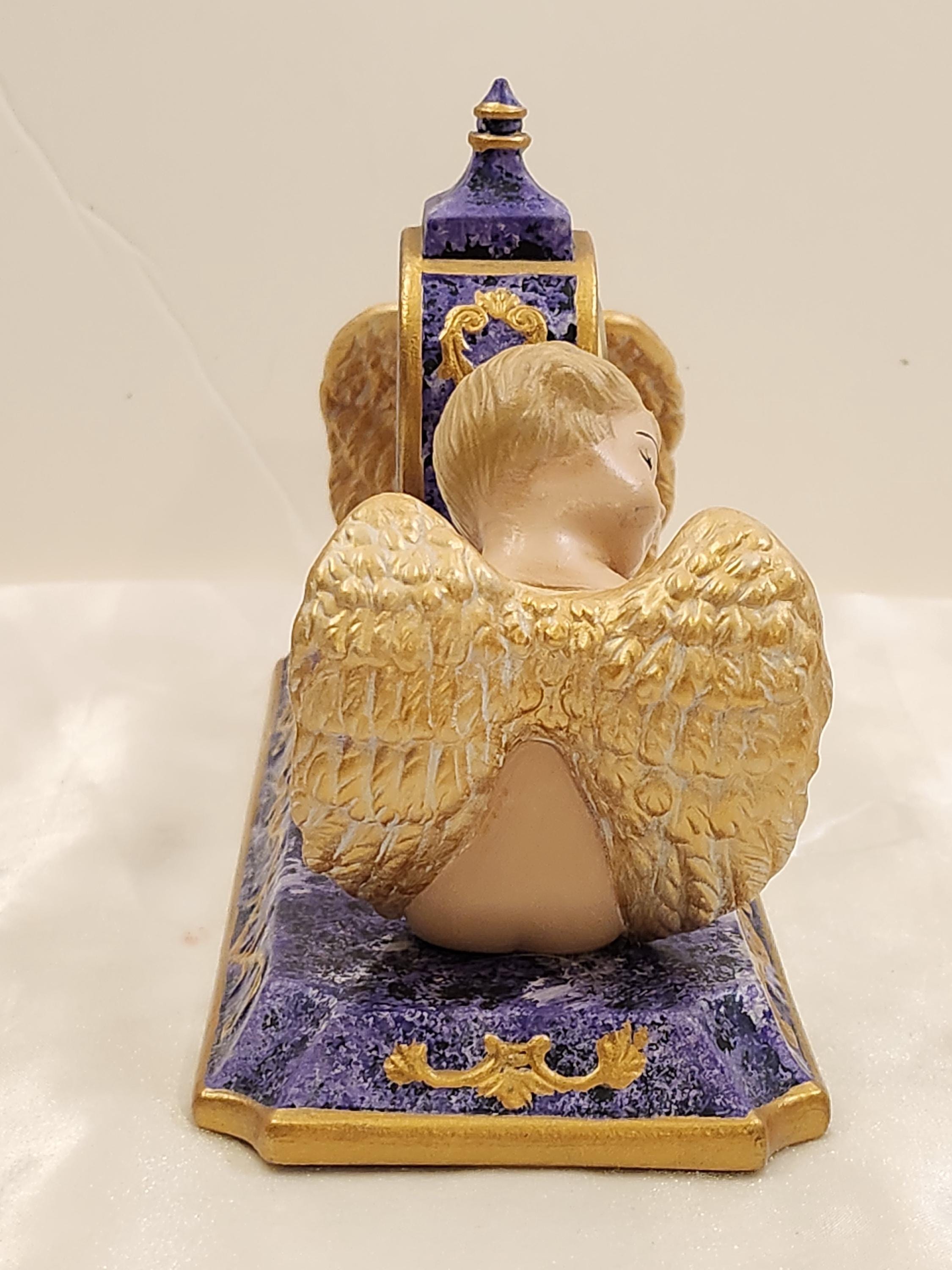 Vintage Marble Style Purple & White Angel Babies Mantle Clock Ornate ...
