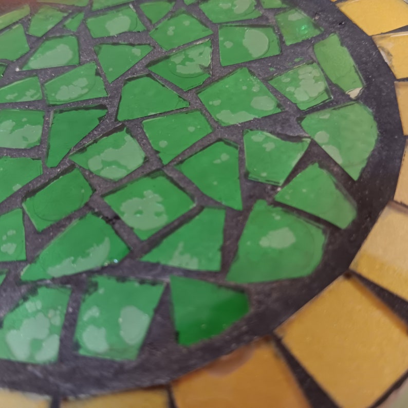 Vintage Green & Gold Mosaic Footed Glass Trivet Hot Plate Kitchen Decor ...