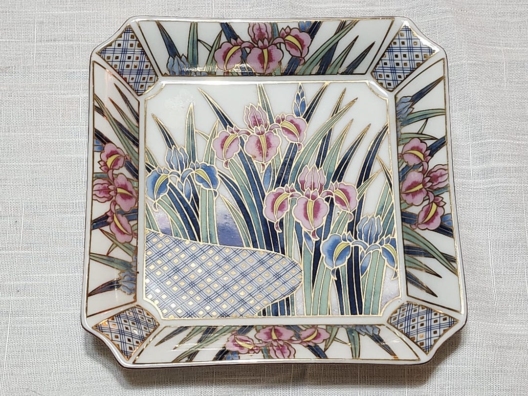 Vintage Toyo Shobu Japan Porcelain Floral Iris Plate Trinket Jewelry ...