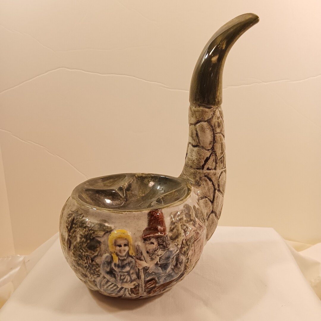 Vintage Hand Painted 70's Ceramic Pipe-shaped "colonial Vibe" Ashtray ...