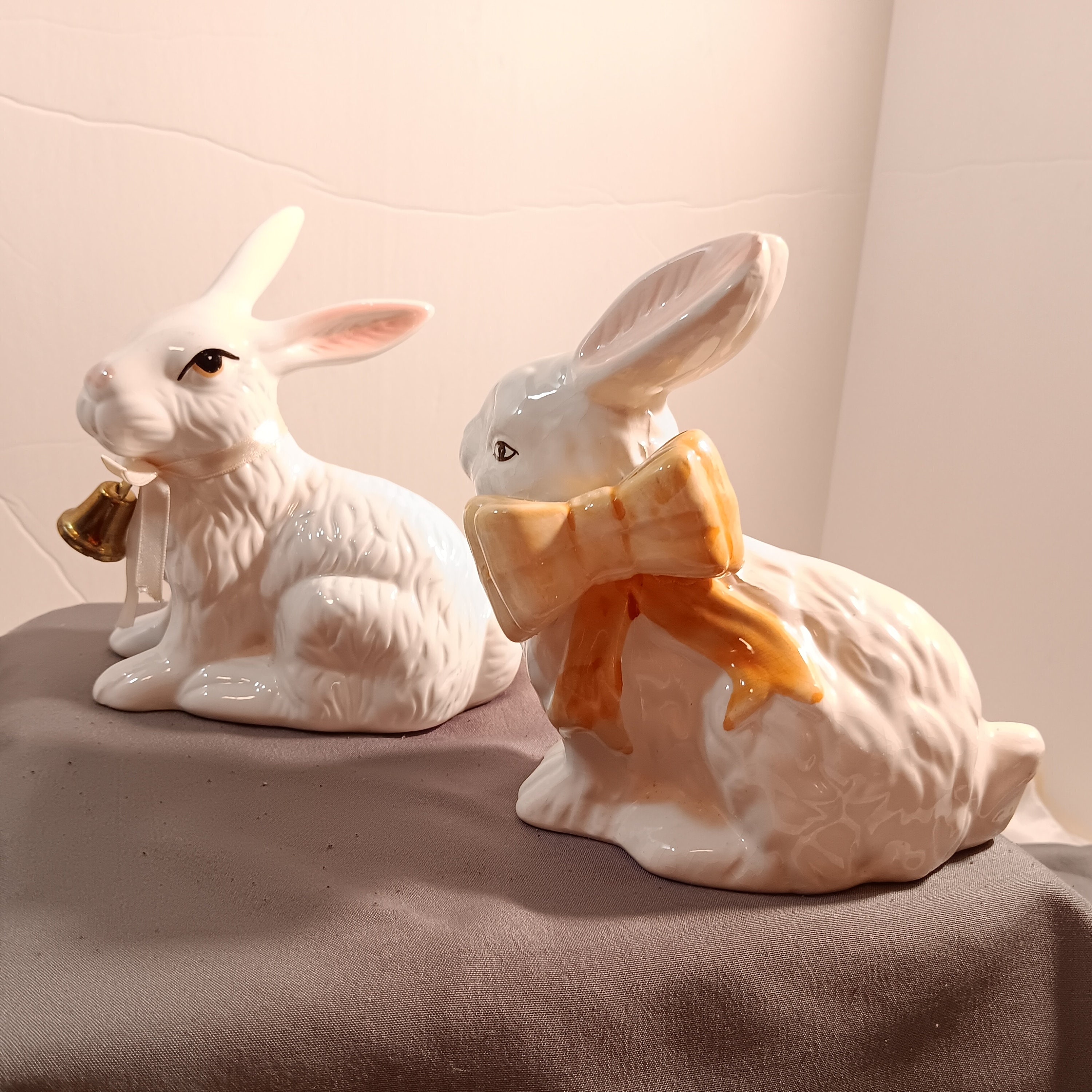 Set of 2 Vintage White Glazed Ceramic Bunny Rabbits Easter Collectibles ...