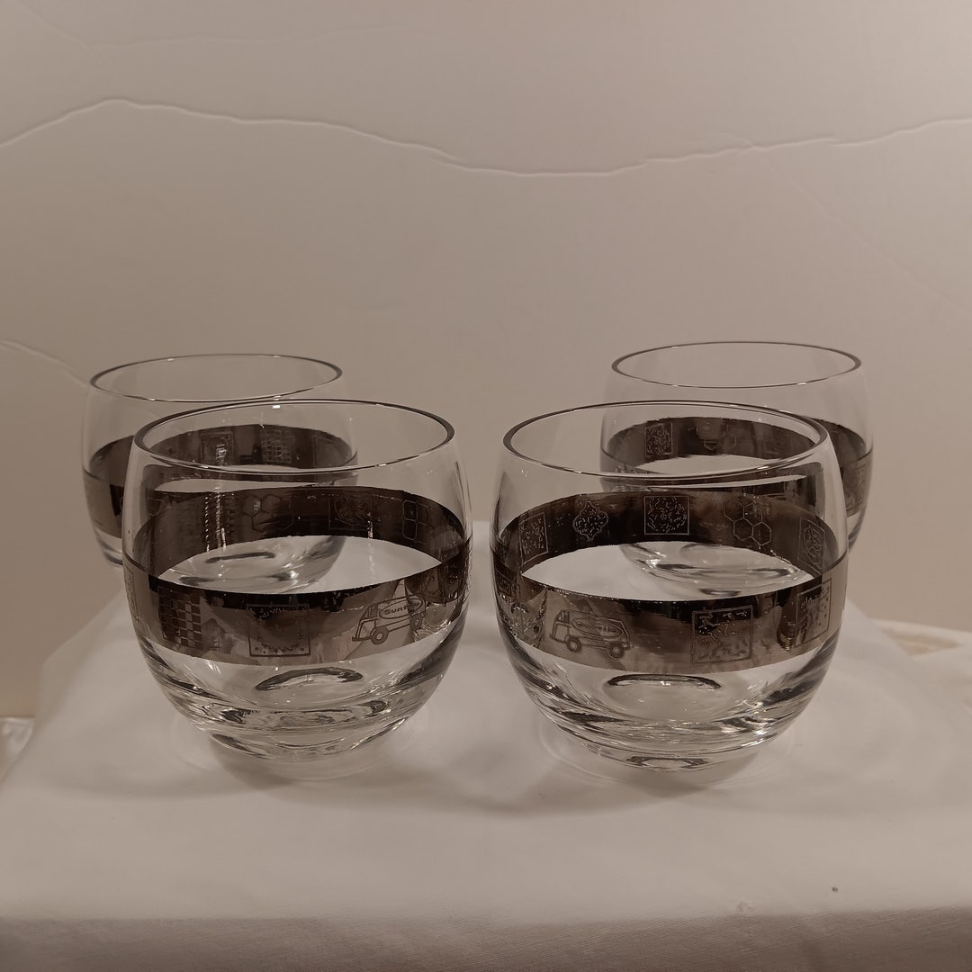 4-vintage Suntile Theme Cocktail Roly Poly Glasses With Platinum Stripe ...