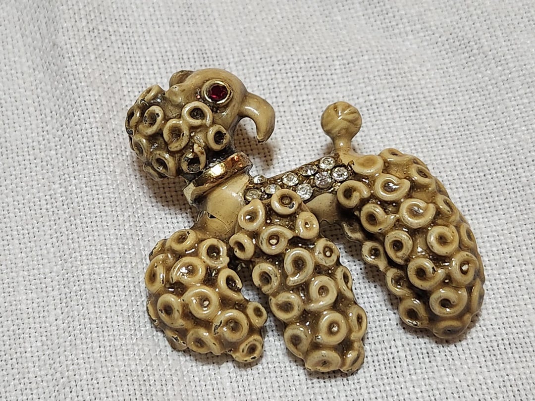 Vintage Champagne Colored Textured "spaghetti" Poodle Dog Brooch Pin ...