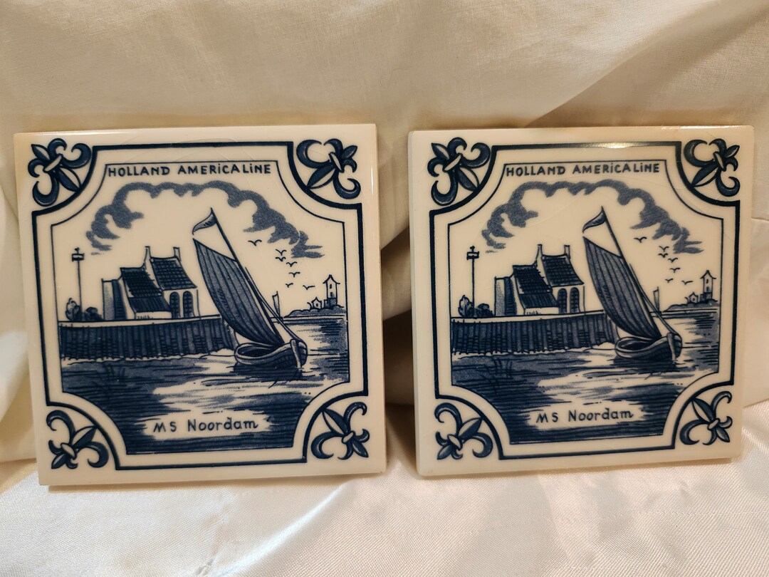Set of 2 Vintage Holland American Cruise Line Ship MS Noordam Tile ...