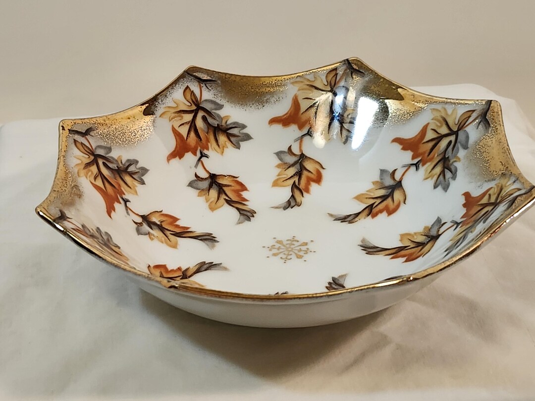 Vintage Trimont Ware Porcelain Bowl Autumn/ Fall Leaves 22KT Gold Rim ...