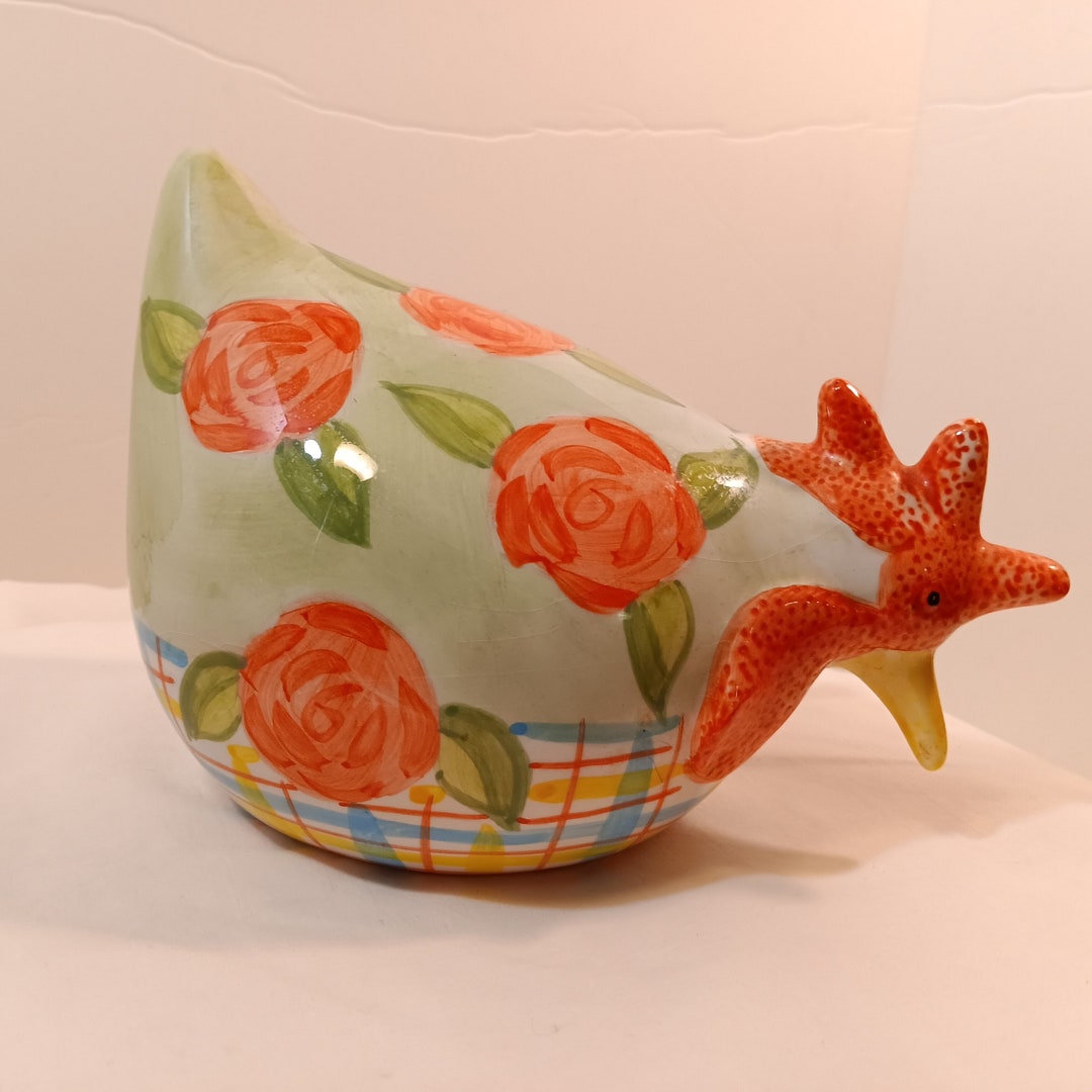 Vintage CBK Ltd. Hand Painted Floral/ Plaid Design Rooster/ Chicken ...