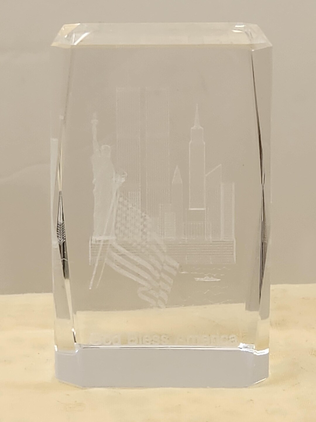 Vintage 3D Laser Etched Paperweight New York City Skyline Glass Cube ...