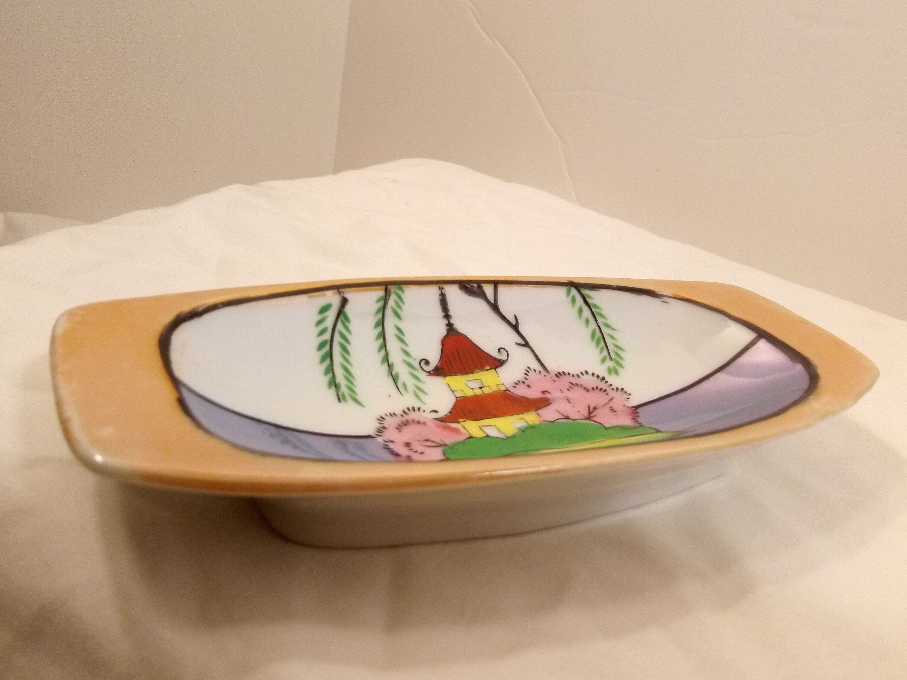 Vintage Japan Hand Painted Ceramic Lusterware Pagoda Scene Trinket ...