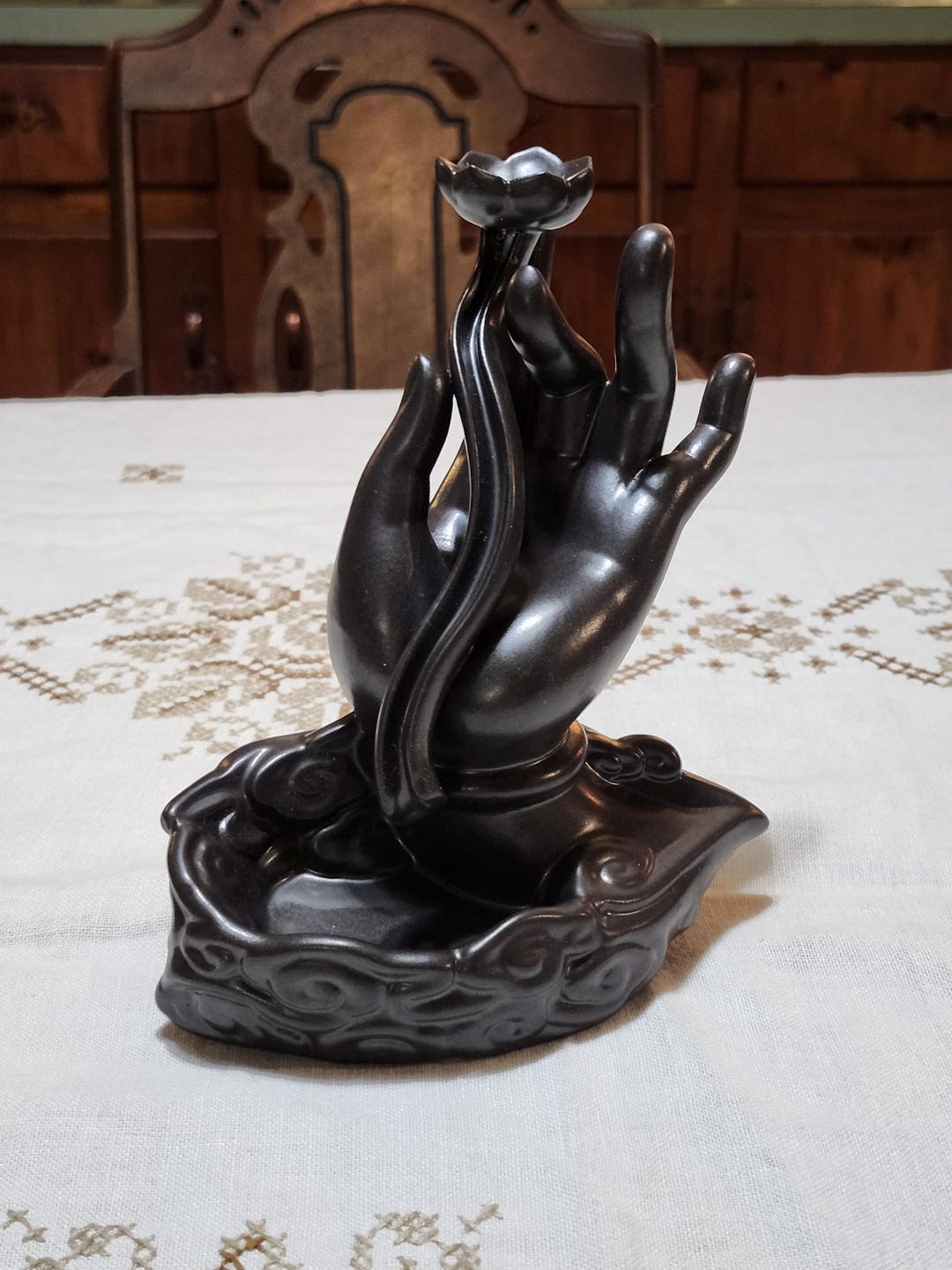 Vintage Zen Hand With Lotus Flower Design Backflow Incense Burner ...