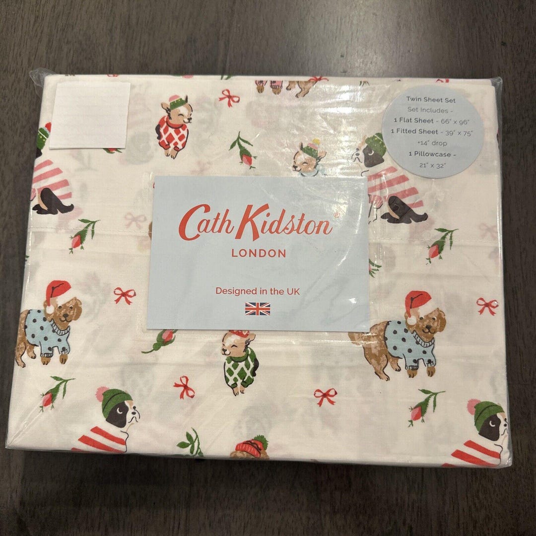 Cath Kidston London Puppy Love Pink Christmas Twin Cotton SHEET SET 3PC ...