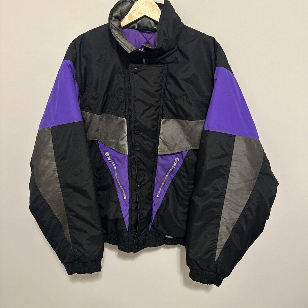 Vintage 80s/90s Eagles Ridge Black Purple Zip Lined Ski Snowboard Size ...