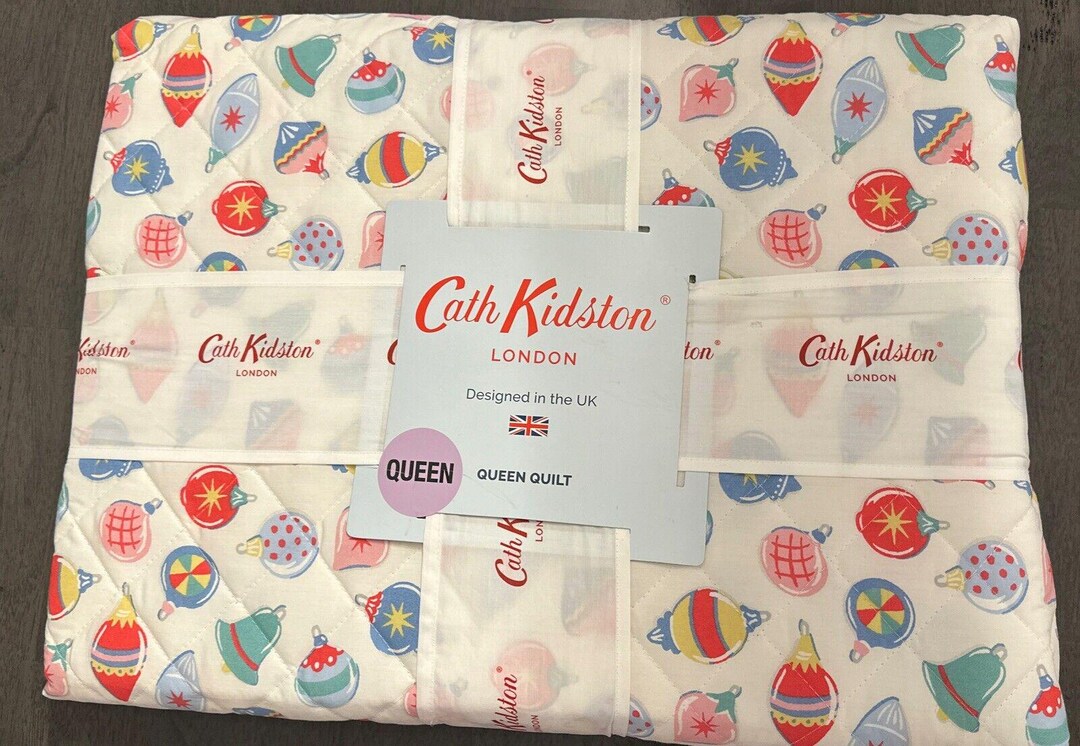 Cath Kidston London Christmas Baubles Pastel Queen Quilt Cotton New ...