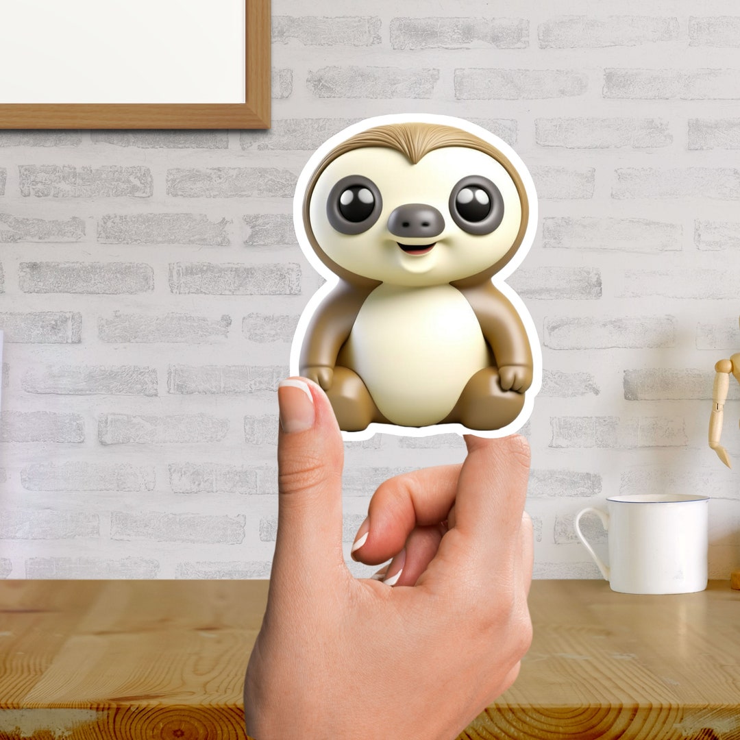 Sloth Sticker, Cute Sloth in 3D Kawaii-style, Sloth Lovers, Charming ...
