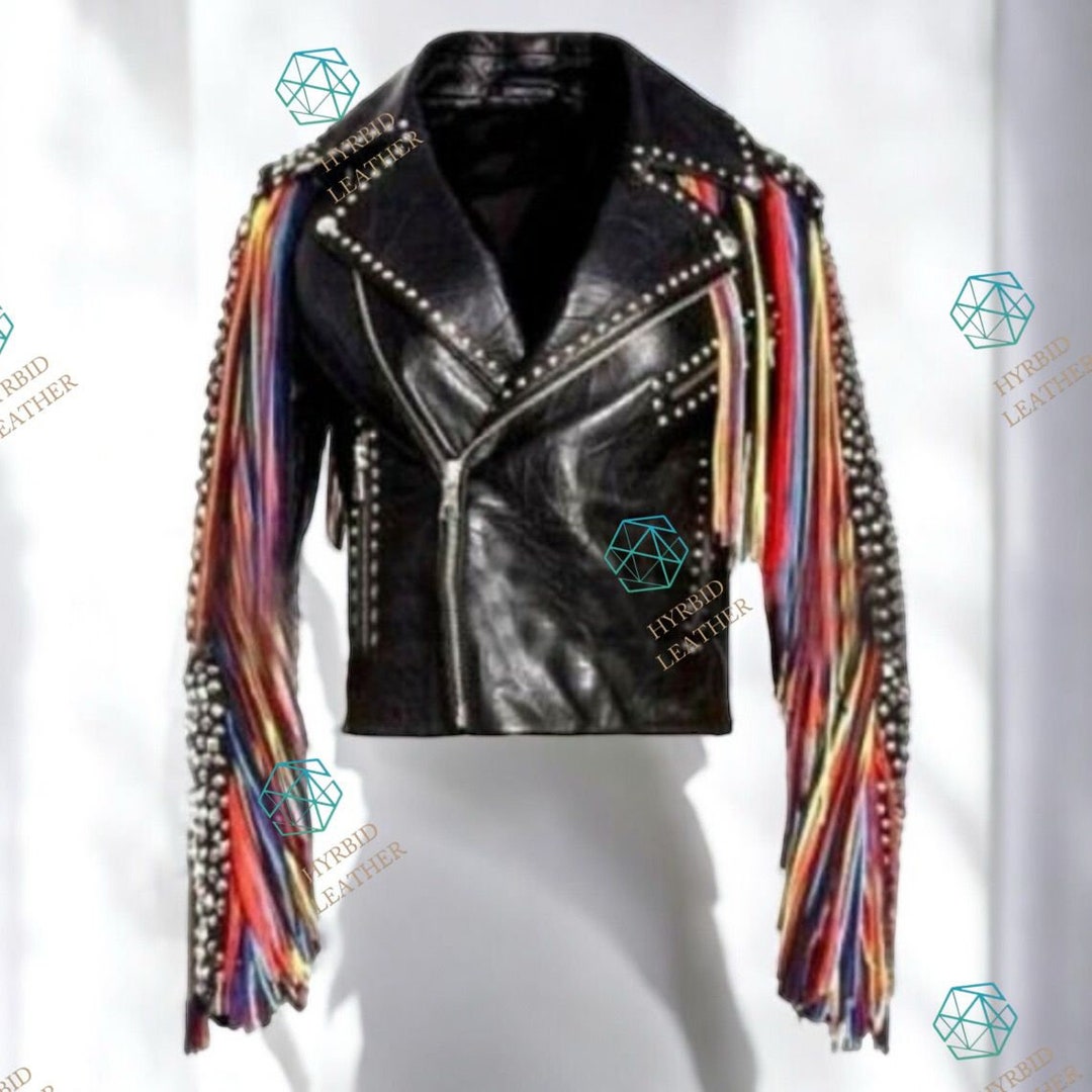 New Women Western Rainbow Color, Biker Jacket With Fringes, Fringes ...