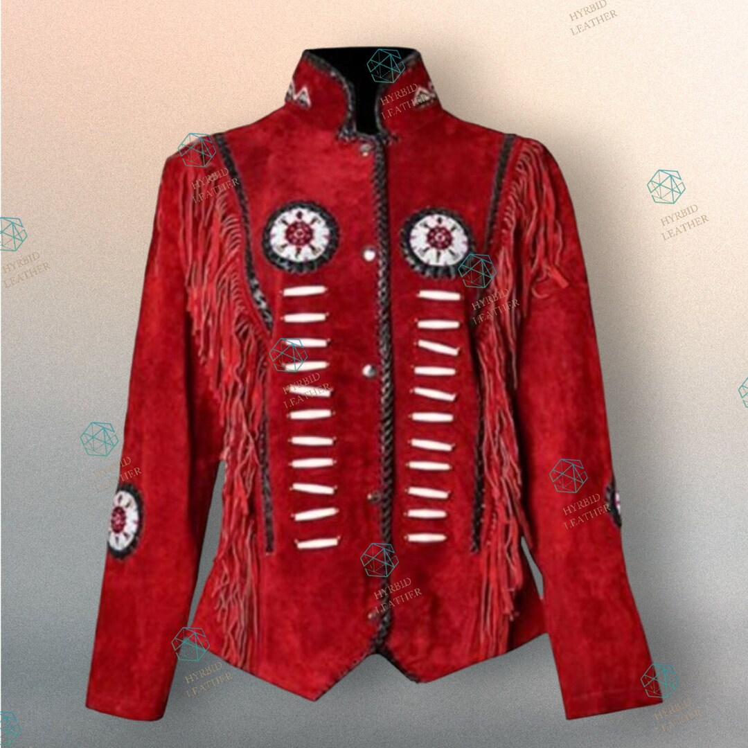 Women Western Suede Leather Wear Fringe Vintage Coat Jacket, Suede Red ...