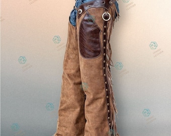 Western Wear Cowboy Style Handmade Suede Leather Chap Fringes, Suede ...