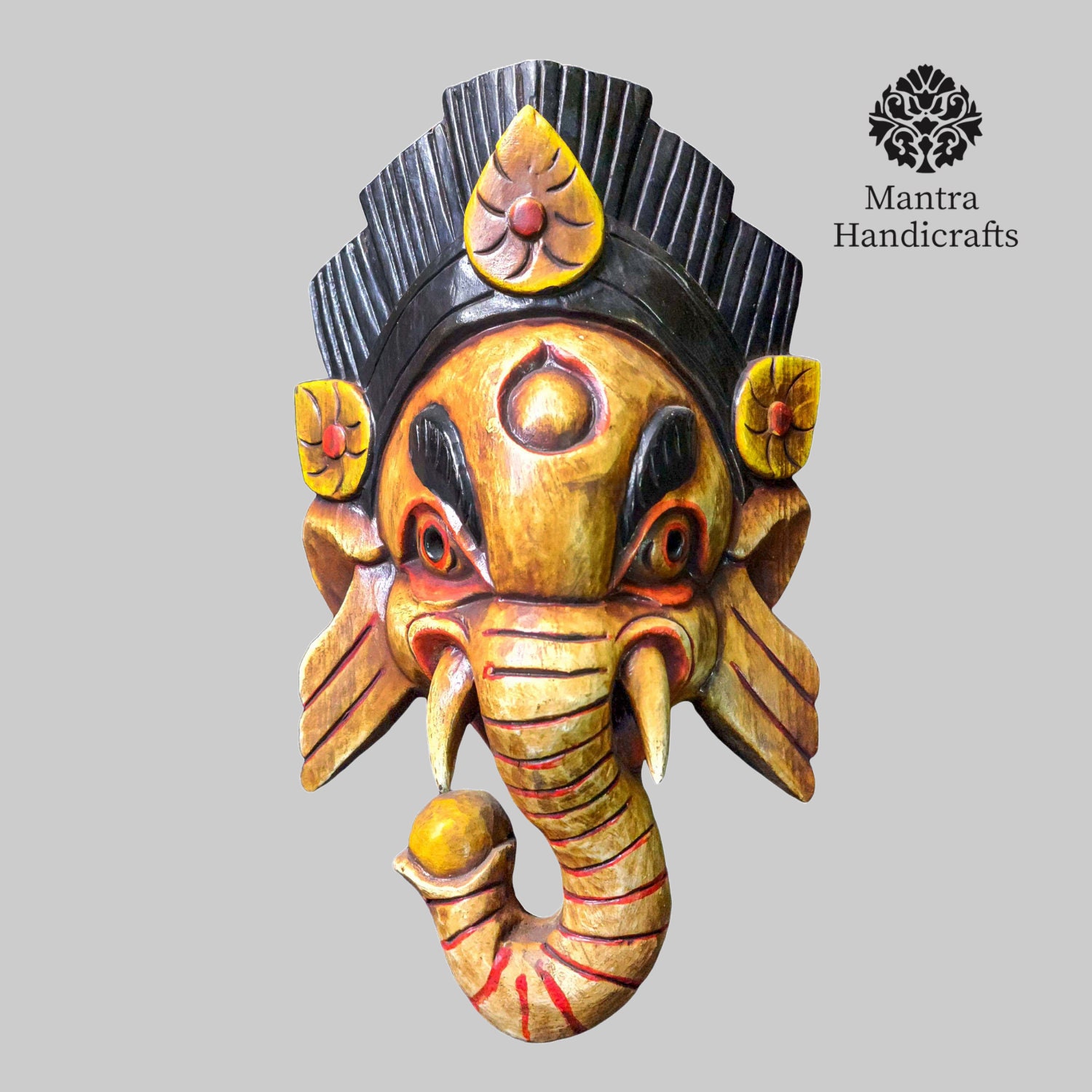 Handcrafted Wooden Ganesh Mask Unique Artistic Home Decor Hindu God ...