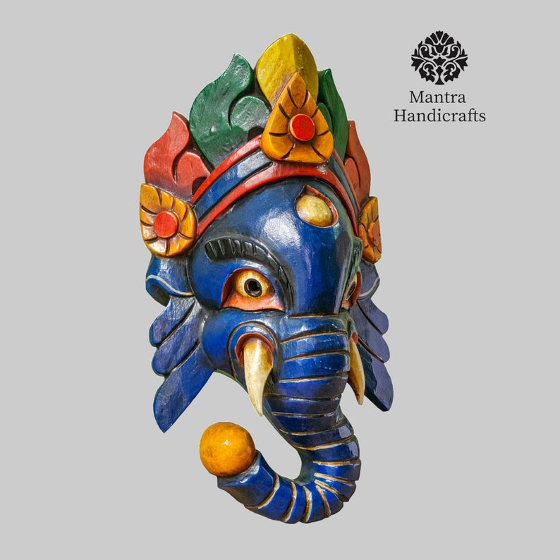 Handcrafted Wooden Ganesh Mask Unique Artistic Home Decor Hindu God ...