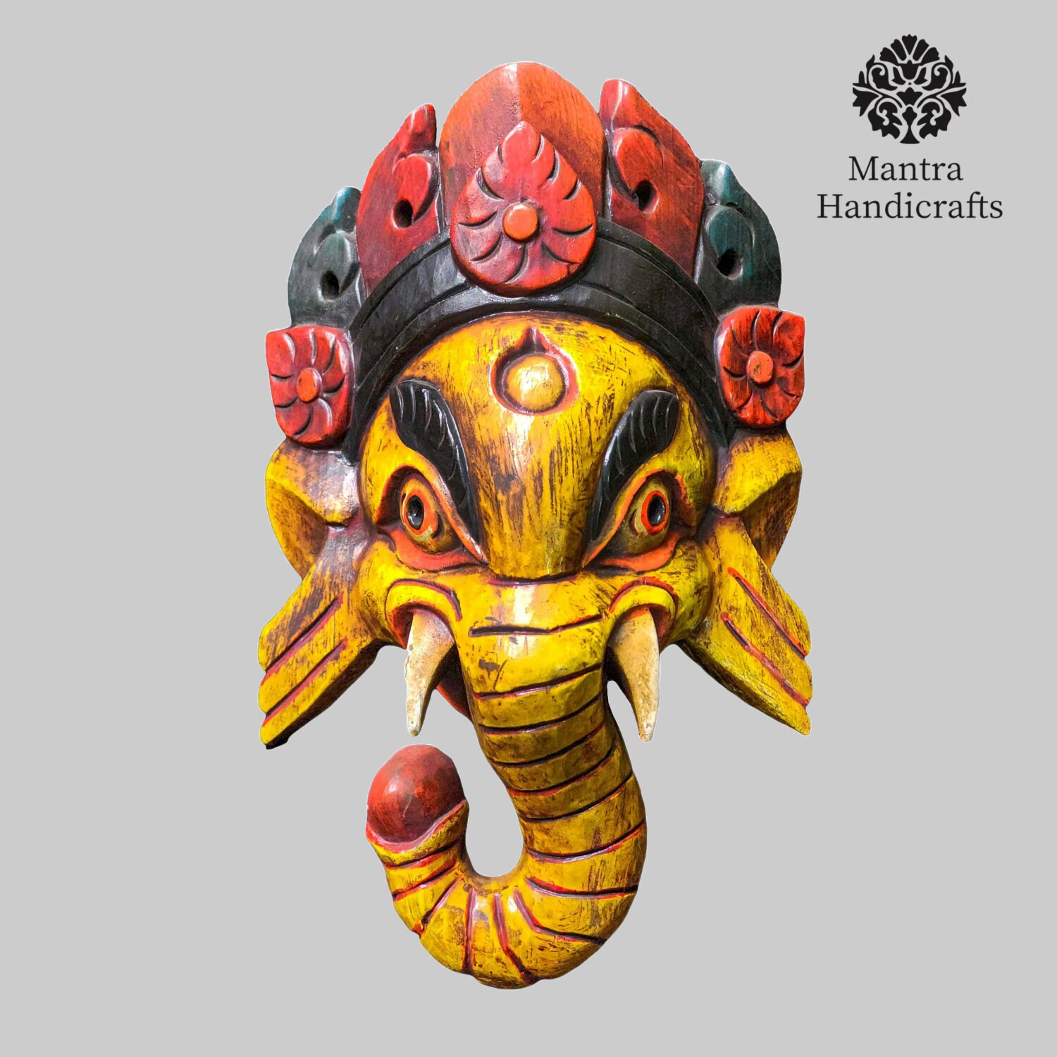 Handcrafted Wooden Ganesh Mask Unique Artistic Home Decor Hindu God ...