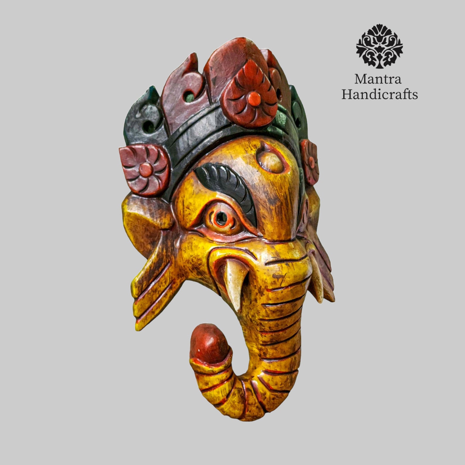 Handcrafted Wooden Ganesh Mask Unique Artistic Home Decor Hindu God ...