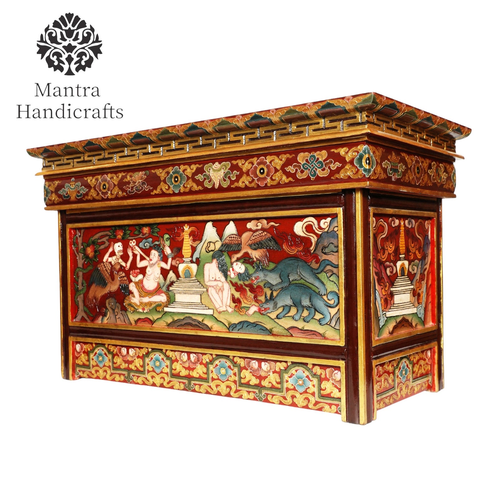 Hand-carved Trantrik Tibetan Wooden Carved Foldable Table Traditional ...