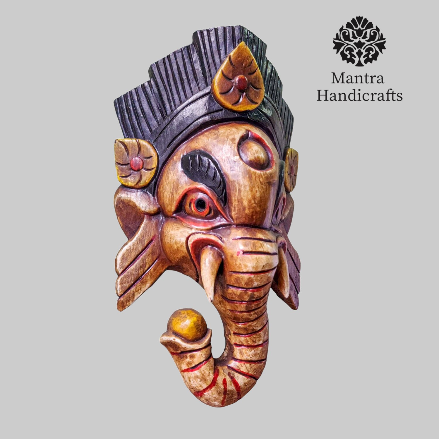 Handcrafted Wooden Ganesh Mask Unique Artistic Home Decor Hindu God ...