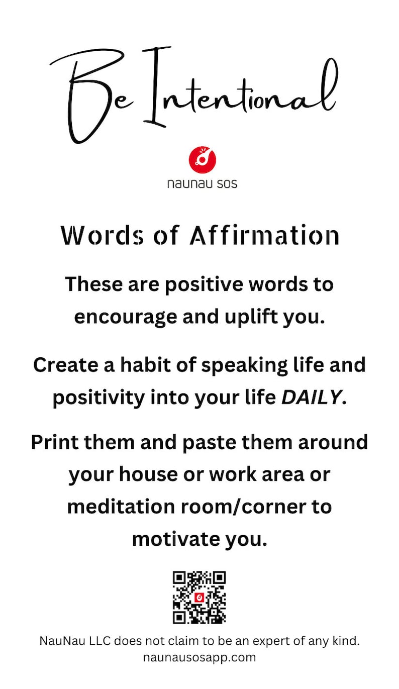 Printable Digital Download - Be Intentional - Words of Affirmation ...
